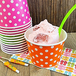 12 Ounce Disposable Paper Treat Cups Ice Cream Bowls -Plastic Spoons - Paper Straws - Ice Cream Sundae Kit for 24 - Blue, Pink, Orange, Yellow, Green, Red, Purple
