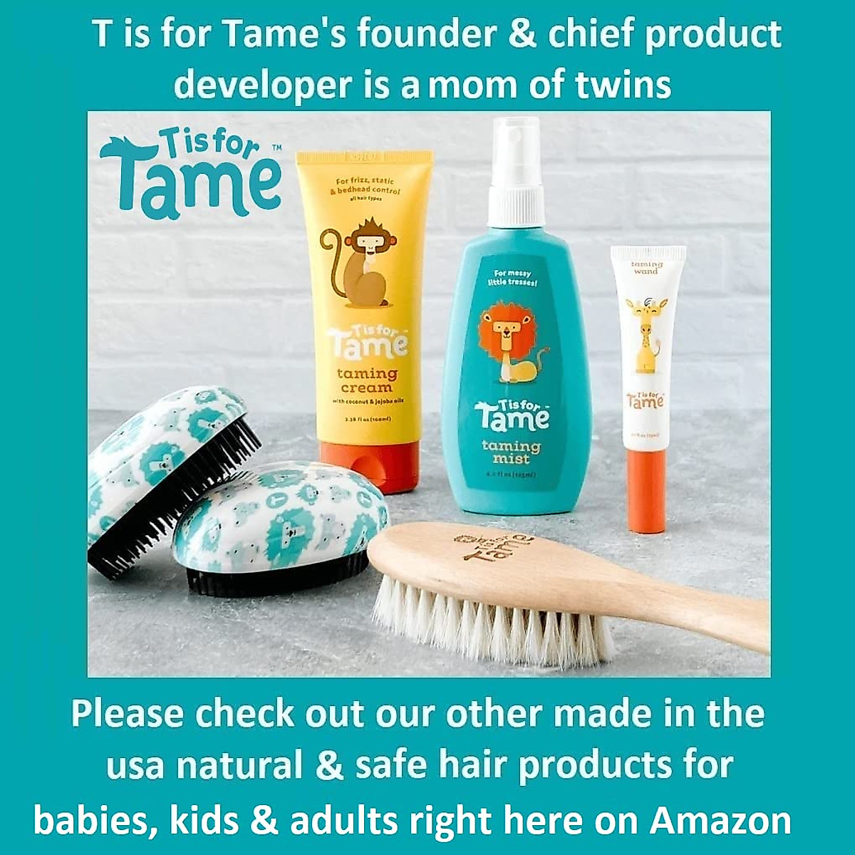 T is for Tame – Bundle - Hair Taming Spray for Frizz, Static, Flyaways & Bed Head for Toddlers & Kids, and 2 Flexible Bristle Detangling Brushes, Spray is a 100% Natural Hair Product
