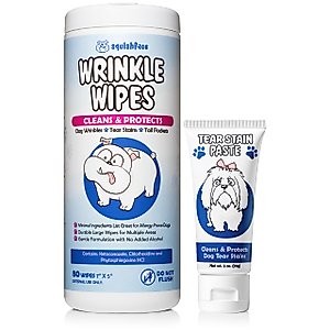 Squishface Tear Stain Paste (2oz) & 5x7 Wipes Bundle - Anti-Itch, Deodorizing, Tear Stain Remover – Great for English Bulldog, Pugs, Frenchie, Bulldogs, French Bulldogs & Any Breed