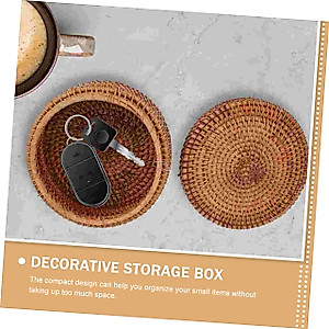 CAXUSD Box Rattan Storage Box Storage Box with Lid Makeup Organizer Case Round Storage Basket Lidded Basket for Storage Woven Storage Bowls Onion Basket Woven Storage Case Rattan Box Tray
