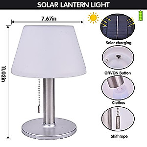 shumi Solar Table Lamp Outdoor Indoor - 3 Lighting Modes, Eye-Caring LED Waterproof Cordless Solar Desk Lamp with Pull Chain for Outside Patio Garden Bedroom Living Room(White Modern Decor)