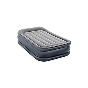 INTEX 64131ED Dura-Beam Plus Deluxe Pillow Rest Air Mattress: Fiber-Tech – Twin Size – Built-in Electric Pump – 16.5in Bed Height – 300lb Weight Capacity