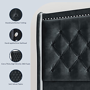 BELLEZE Queen Headboard Bed Frame with Fast Charging Port, Upholstered Platform Bed Frame with Handmade Button Tufted Headboard, Stable Noise-Free Bedroom Bed, No Box Spring Needed - Oslo (Gray)