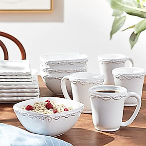 American Atelier Square Dinnerware Sets | White Kitchen Plates, Bowls, and Mugs | 16 Piece Bianca Wave Collection | Dishwasher and Microwave Safe | Service for 4