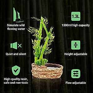 REPTIZOO Reptile Water Fountain Automatic Water Dispenser Height Adjustable 2 in 1 Bamboo Plant Water Dripper for Reptiles Chameleon Lizard Gecko Amphibians