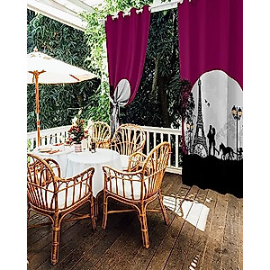 Outdoor Curtains for Patio 2 Panels Set Lovers Carriage and Eiffel Tower Under the Moon Waterproof Privacy Outside Curtain Sun Blocking Grommet Drapes for Porch Gazebo Pergolas Balcony 52x84 Inch