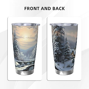 GFLFMXZW Winter Snow Scene Print Tumbler 20oz Stainless Steel Tumbler with Lid and Straw Insulated Tumblers Double Wall Vacuum Water Bottle Travel Coffee Mug Gifts for Women Men