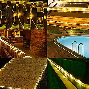 KUshopfast Solar Rope Lights, 66 Feet 200 LED 8 Modes Solar Rope String Lights Outdoor Fairy Lights Waterproof Tube Lights with Solar Panel for Outdoor Indoor Home (200LED, Warm White)