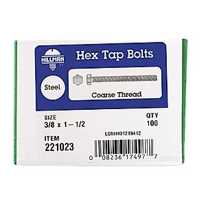 Hillman Hex Tap Bolts 3/8 X 1-1/2 Zinc Finish Zinc Finish 100 / Box