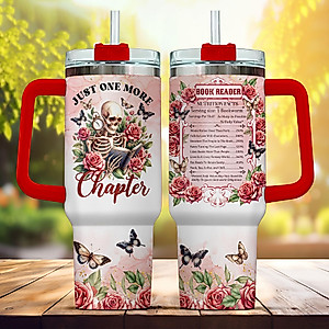99WHALE Women More Just One Glitter Modern Red Steel Lover Hot Books Chapter, Book Gifts, Tumbler 40 Oz With Handle Lid And Straw, Book Reader Skull Rose Flower Nutrition Facts