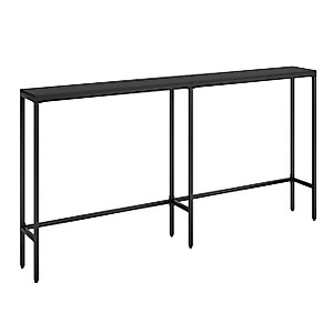 SONGXIN 63" Console Table,Modern Narrow Long Sofa Table Behind Couch,Skinny Entry Table with Black Metal Frame for Living Room, Hallway,Classic Black