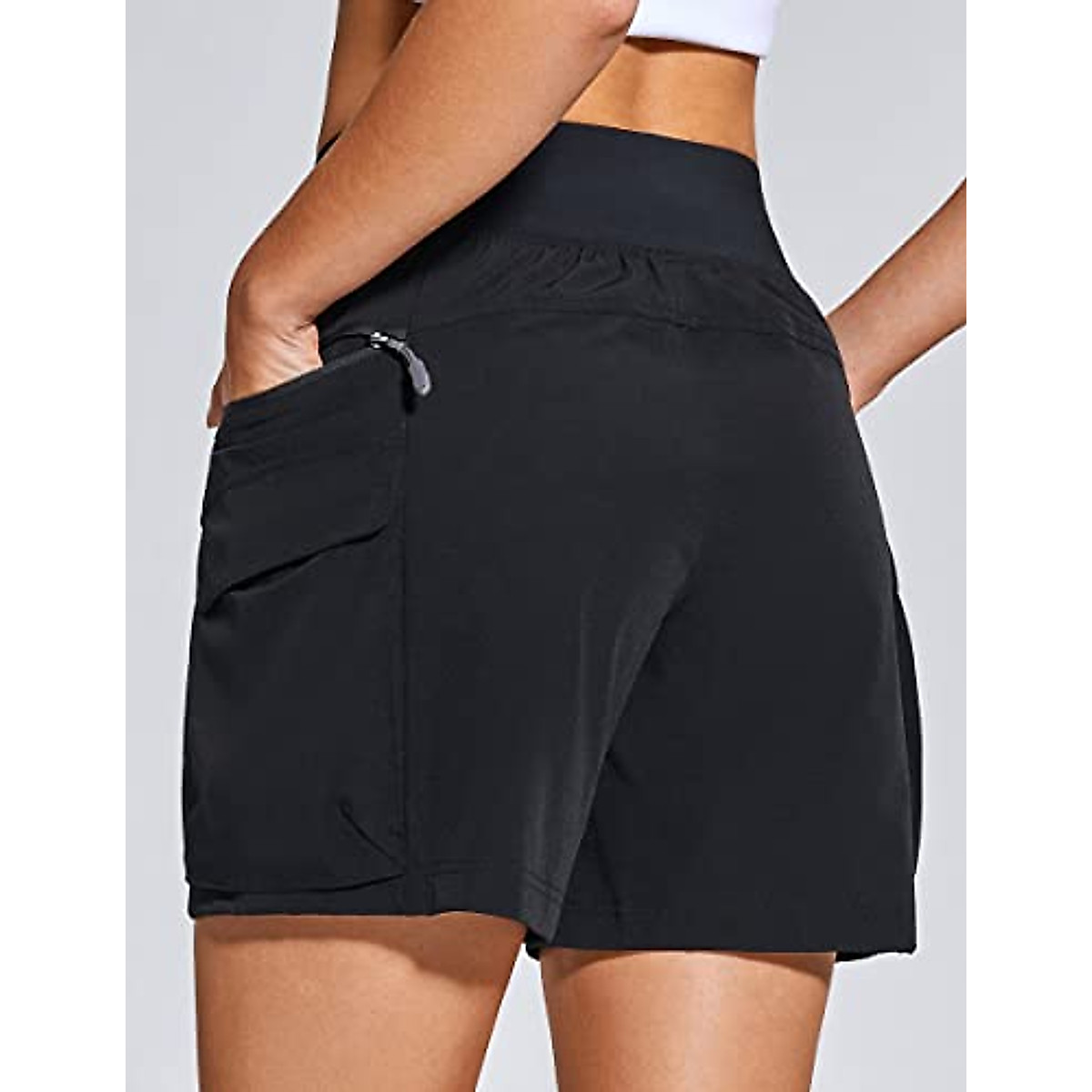 ZUTY Women's 6" Hiking Cargo Shorts Quick Dry Water Resistant Lightweight with Zipper Pockets UPF 50+ for Women Golf Athletic Black L