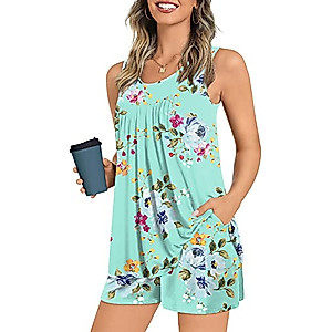 POPYOUNG 2023 Plus Size Women's Pajamas Sets, Summer Sleevelesss Tank Tops with Comfy Shorts, Lounge Sleepwear 2 piece Ladies Pjs Sets with Pockets 4XL, Mint Green