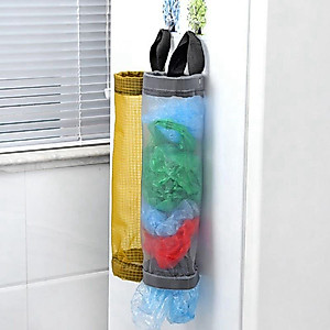 Grocery Bag Holder Mesh Plastic Bag Holder Dispensers Wall Mounted Hanging Trash Bags Holder Kitchen Garbage Bag Organizer(Black)