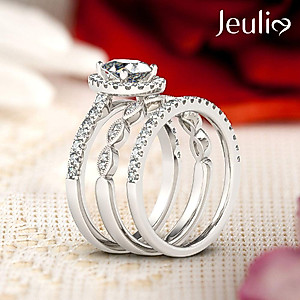 Jeulia Halo Pear Cut Ring Set CZ Heart Shape Engagement Ring for Women Sterling Silver White Diamond Bridal Set Promise Anniversary Rings with Jewelry Gift Box (7)