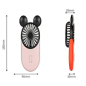 Kbinter Cute Personal Mini Fan, Handheld & Portable USB Rechargeable Fan with Beautiful LED Light, 3 Adjustable Speeds, Portable Holder, for Indoor Or Outdoor Activities, Cute Mouse (Pink)