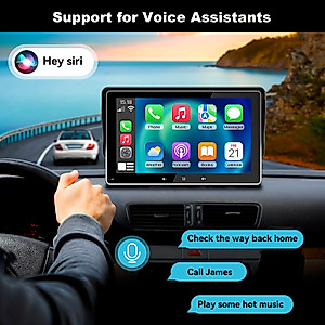 Hinine 7" HD Double Din Car Stereo with 720H Backup Camera, Portable Apple CarPlay Wireless Touch Screen Android Auto Automatic Multimedia Player with Mirror Link/Siri/Bluetooth/Navigation Screen