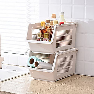 JapanBargain 3027, Japanese Stackable Storage Bin Kitchen Pantry Organizers Food Basket for Fruit Potato Condiments and Spices, Made in Japan