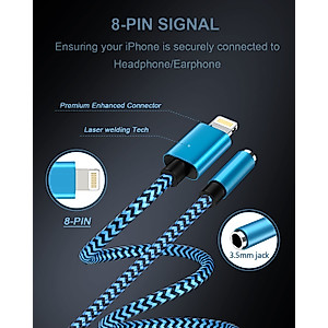 Lightning to 3.5mm Headphone Jack Adapter, 3-Pack iPhone 3.5mm Headphones/Earphones Audio Aux Jack Adapter Dongle Cable Converter Compatible with iPhone 14 13 12 11 Pro Max Plus Mini XR XS iPad iPod