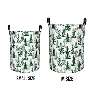 Delerain Pine and Spruce Trees Laundry Basket, Waterproof Laundry Hamper with Handles, Collapsible Toy Bins Dirty Clothes Round Storage Basket for Home Bathroom Office Nursery, 19.6X15.7(M)