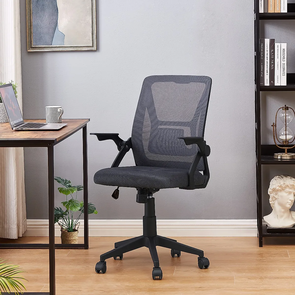 VECELO Mid-Back Swivel Ergonomic Office Chair with Adjustable Arms, Mesh Lumbar Support for Computer Task Work, Gray