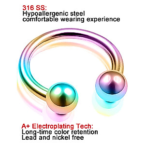 Uqnwbdq 16G Septum Rings Piercing Jewelry 316L Surgical Stainless Steel Horseshoe Septum Nose Eyebrow Lip Ring Cartilage Helix Tragus Rook Daith Ear Gauges Earring Hoop Piercing Retainer Women Men