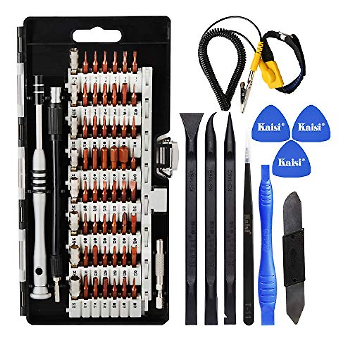 Kaisi 70 in 1 Precision Screwdriver Set Professional Electronics Repair Tool Kit with 56 Bits Magnetic Driver Kit, Anti Static Wrist Band, Spudgers for Tablet, Macbook, PC, iPhone, Xbox, Game Console