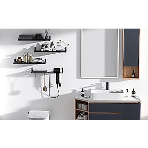 Veluckin Floating Shelf,Wall Mounted Rustic Wood Shelves for Bathroom, Study Room, Living Room, Kitchen,（16in,Set of 3+1,Black）