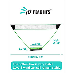 Peak Fits Portable Badminton Net Set,Folding Volleyball Badminton Net,4 Professional Graphite Badminton Racket,8 Racket Grip Tape,4 Shuttlecocks,Family Game,Kids Gift,Backyard Sports