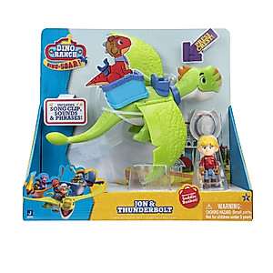 Dino Ranch Jon and Thunderbolt - 3-Inch Jon Figure with 12-Inch Flying Dino Figure - Sounds - Toys for Kids - Ages 3+