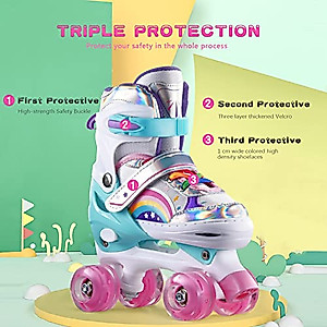 ERNAN Roller Skates,4 Size Adjustable Toddler Roller Skates with Light up Wheels for for Kids Girls & Boys (Medium(13C-3Y US), New Pink)