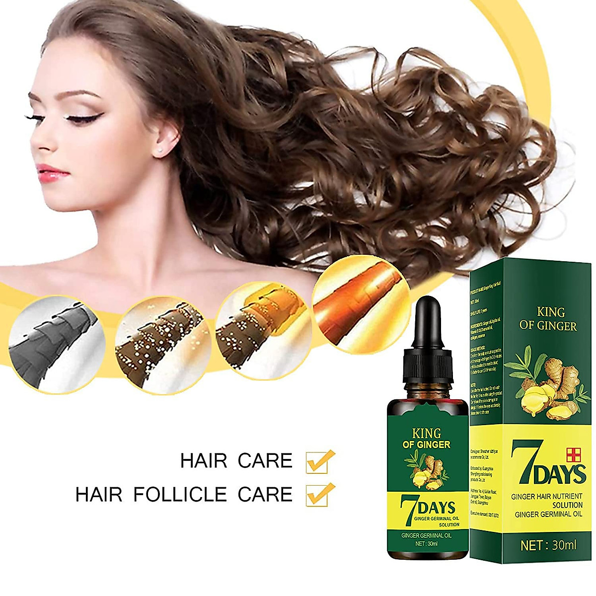 Ginger Hair Growth Germinal Oil, Regrow 7 Days Ginger Germinal Serum for Nourishing Hair Roots, 30ML (3pcs)