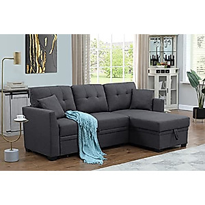 Convertible Sectional Sleeper Sofa with Pull Out Couch & Storage Chaise Lounge Furniture Couch for Living Room, Small Spaces, Modern Classic Comfort - Dark Grey