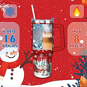 qoepfnsh Christmas Tumbler 40 oz Christmas Tumblers with Handle and Straw Farmhouse Red Snowman Stainless Steel Insulated Coffee Cups Mugs Christmas Gifts Stuff Decor for Women Girls