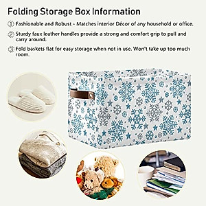 Winter Snowflake Blue Sliver Storage Basket Fabric Laundry Baskets Christmas Bells Xmas Snowman Storage Boxes Organizer Bag for Baby Cloth Dog Toy Book Storage Cubes Shelf Closet Bins 16×12×8 Inches