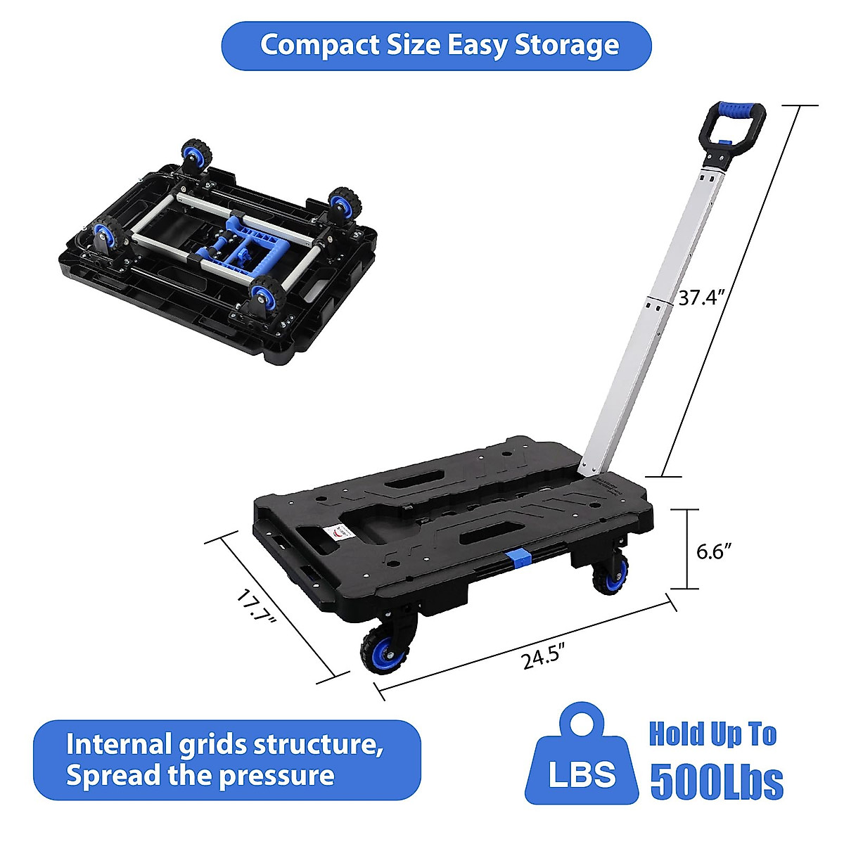 LEADALLWAY Folding Hand Truck Dolly Cart,Collapsible Luggage Cart,Multiple Carts Assembly Feasible 300LBS+Dolly Cart Furniture Moving Dolly Multipurpose Furniture Mover 4 Wheels 300LBS,Multiple Carts