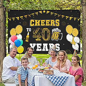 DARUNAXY 40th Birthday Black Gold Party Decorations, Cheers to 40 Years Banner for Men 40 Year Old Birthday Party Supplies, Large Fabric 40 Birthday Backdrop Photography Background for Women