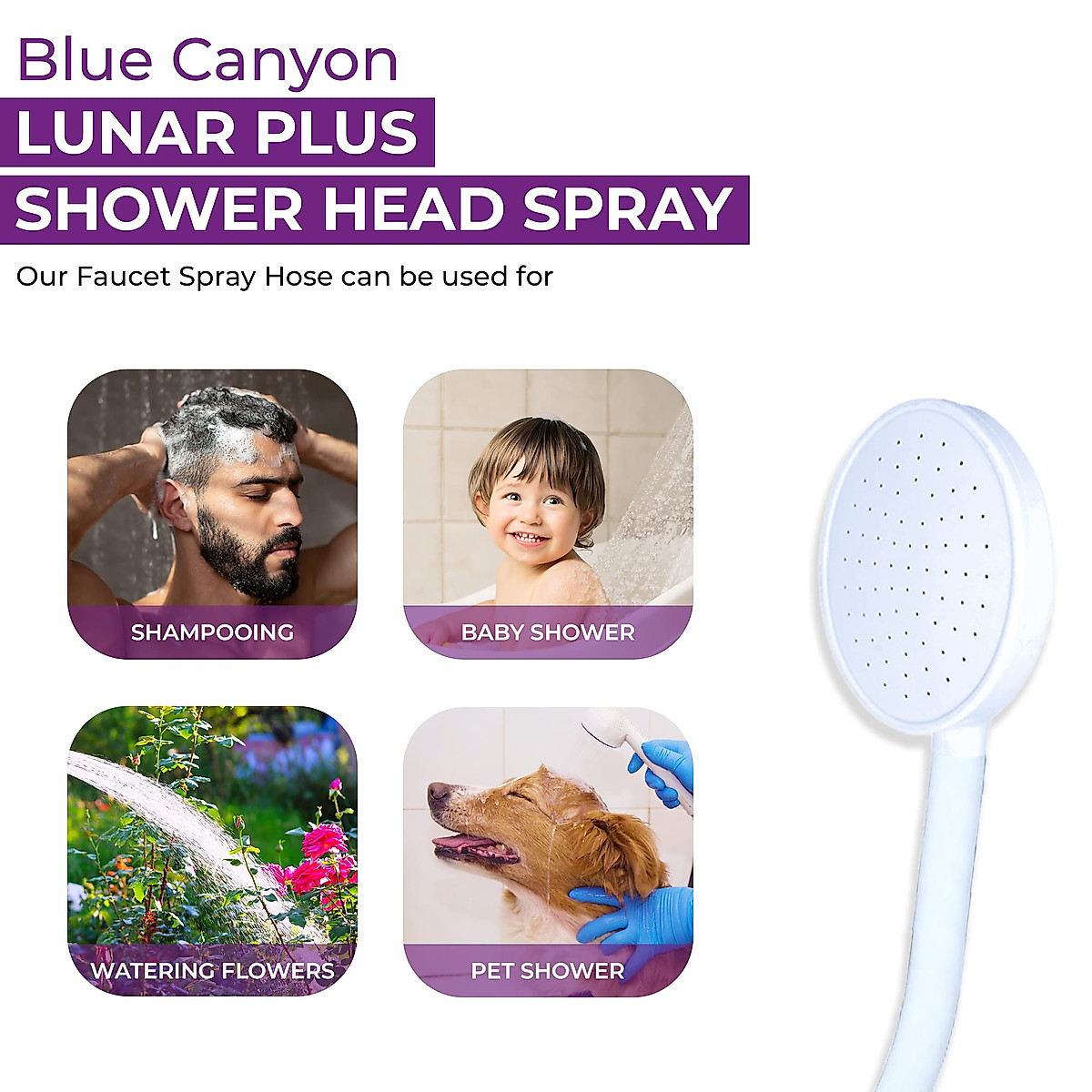 Blue Canyon Vector White Shower Head (SH001), Polished, Wall Mounted, Round, 1.5 meters Hose, 1 Jet