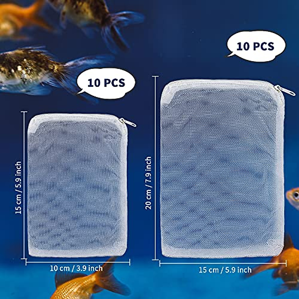 Shappy 20 Pieces Aquarium Filter Media Bags Fish Tank Filter Bag White Net Bag Fine Mesh Filter Bag with Zipper for Activated Carbon Biospheres Ceramic Rings Fresh or Saltwater Tanks