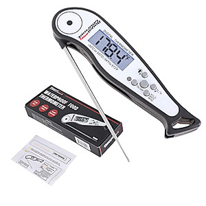 Royal Gourmet TW2001 Meat Food Thermometer, Ultra Fast, Waterproof, Digital Kitchen Cooking Food, Foldable Probe with Alarm for Oil Deep Fry Candy BBQ Turkey Liquid, White