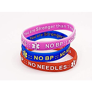 MandM NO BP, NO Needles for Dialysis, Lymphedema Arm Alert Silicone Bracelets, Wristbands Blue and Red(2)