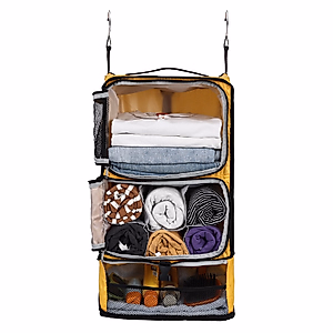 Surblue Hanging Shelves Travel Compression Packing Cube for Carry-on Luggage Suitcase Collapsible Transformable Garment Closet Organizers Large Capacity, Yellow, XL