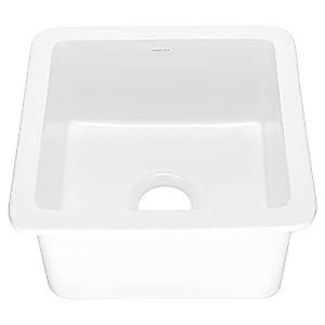 Sinkology P800-B36 Eden Undermount 18 in. Single Bowl Bar/Prep Strainer Drain Fireclay Kitchen Sink Kit, Crisp White