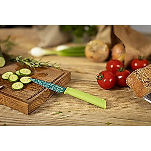 KUHN RIKON 22767 Colori+ Non-Stick Serrated Paring Knife with Safety Sheath, 19 cm, Herb