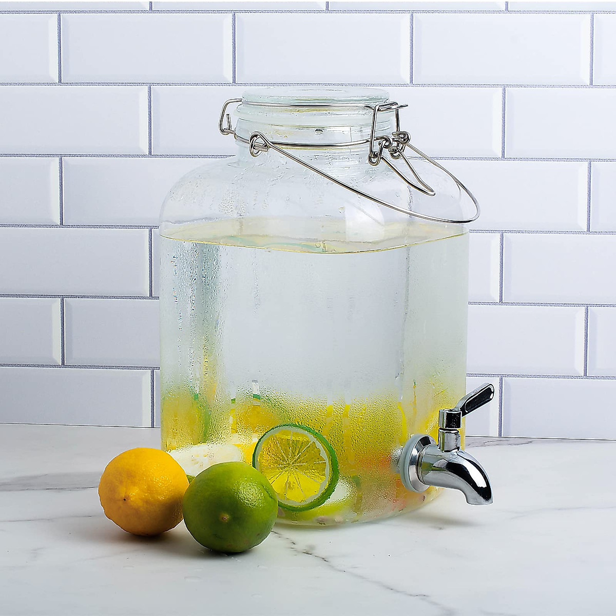 Glass Drink Dispenser for Parties, 1 Gallon Glass Beverage Dispenser with Spigot and handle,Glass Water Dispenser, Juice Dispensers for Fridge, Lemonade & Laundry Detergent Dispenser (1Pack)