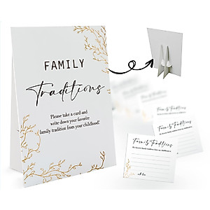 Golden Theme Favorite Family Traditions Baby Shower Games Set(1 Sign and 20 Cards), Games for Baby Shower, Wedding Shower, Bridal Shower, Game Night, Gender Reveal Party, Family Day Decorations 20