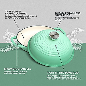 Enameled Cast Iron Bread Pan with Lid 11” Green Bread Oven Cast Iron Sourdough Baking Pan, Dutch Oven for Bread, No Seasoning Needed-Segretto Cookware