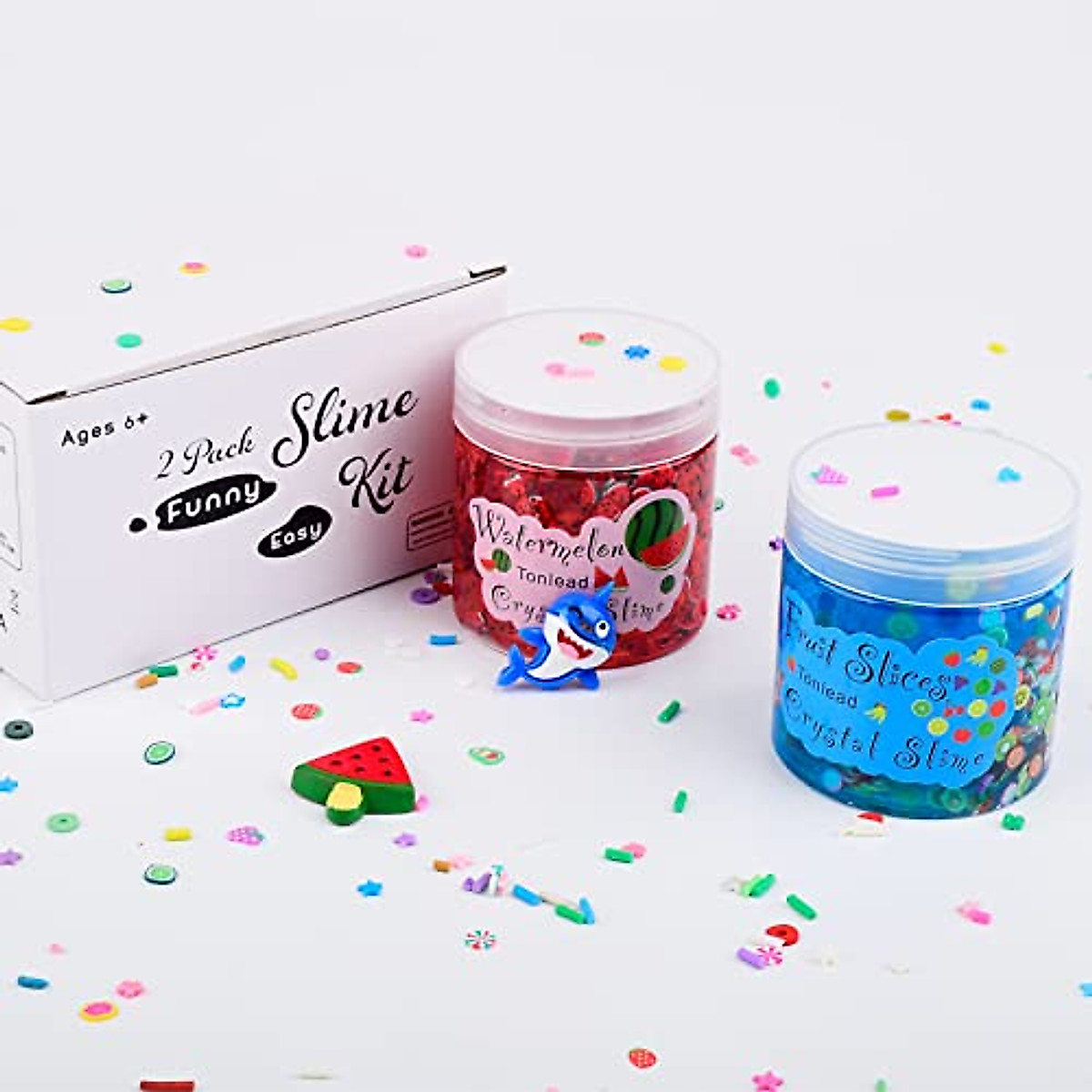 2 Pack Clear Slime Kit Watermelon Red Ocean Blue Clear Crystal Slime Set Premade Crystal Slime Jelly Cube Crunchy Clear Slime for Kids Party Favors Stress Relief Toy for Girls Boys