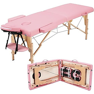 Yaheetech Spa Bed Portable Lash Bed Massage Bed Foldable Spa Tables Adjustable 2 Fold with Non-Woven Bag, Pink