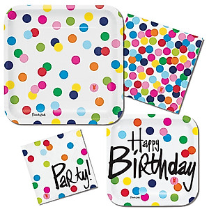 Creative Converting Party Supplies French Bull Dots-9-Inch Square Dinner Plate, 10-Count, Dinner, Birthday Dots